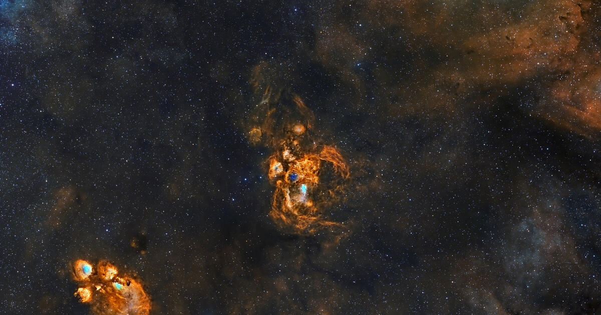 Lobster and Cat's Paw nebulae (SHO) | Telescope Live